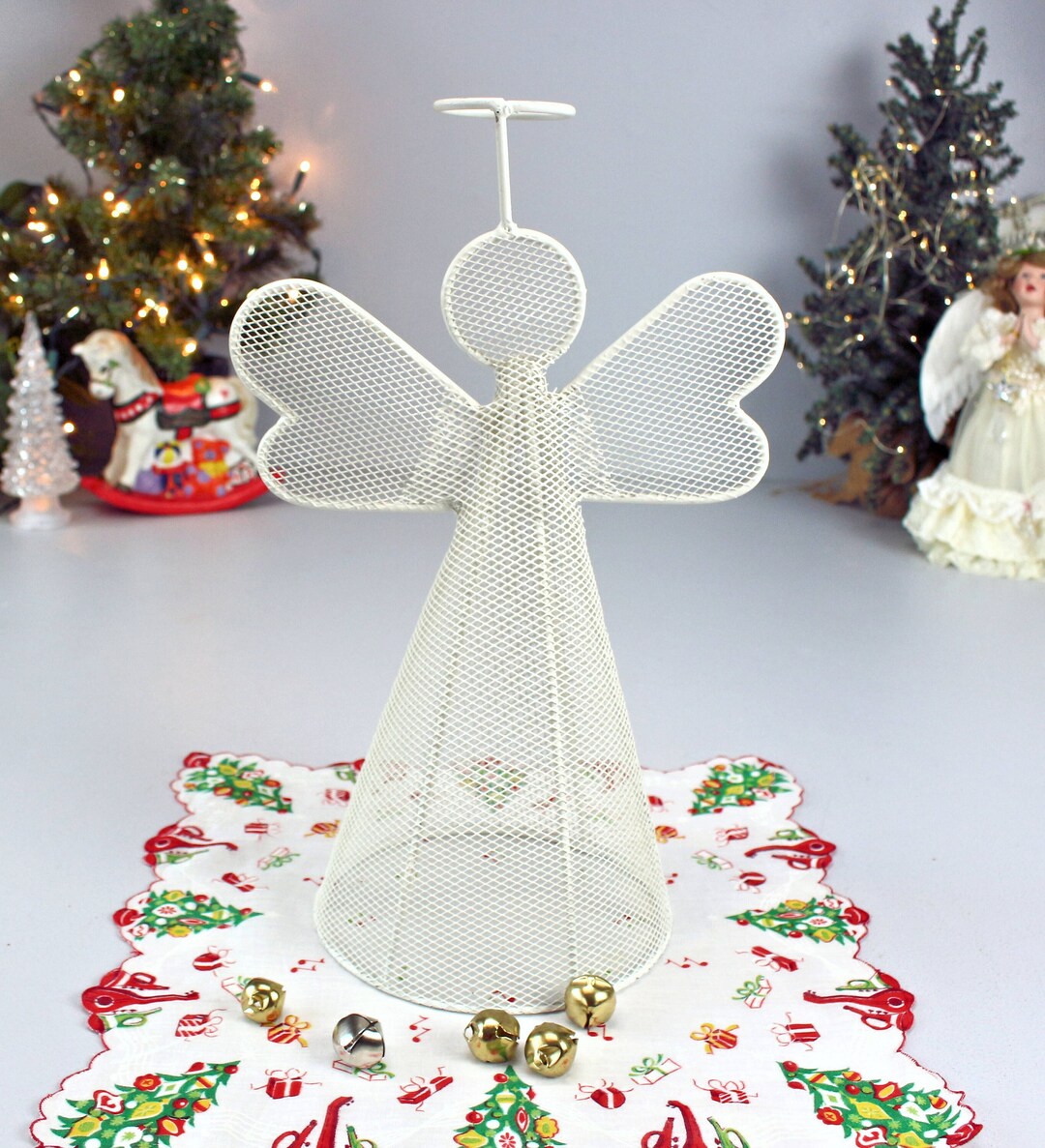 Vintage Metal Angel, Wire White Cone Angel Figurine, Table Centerpiece ...