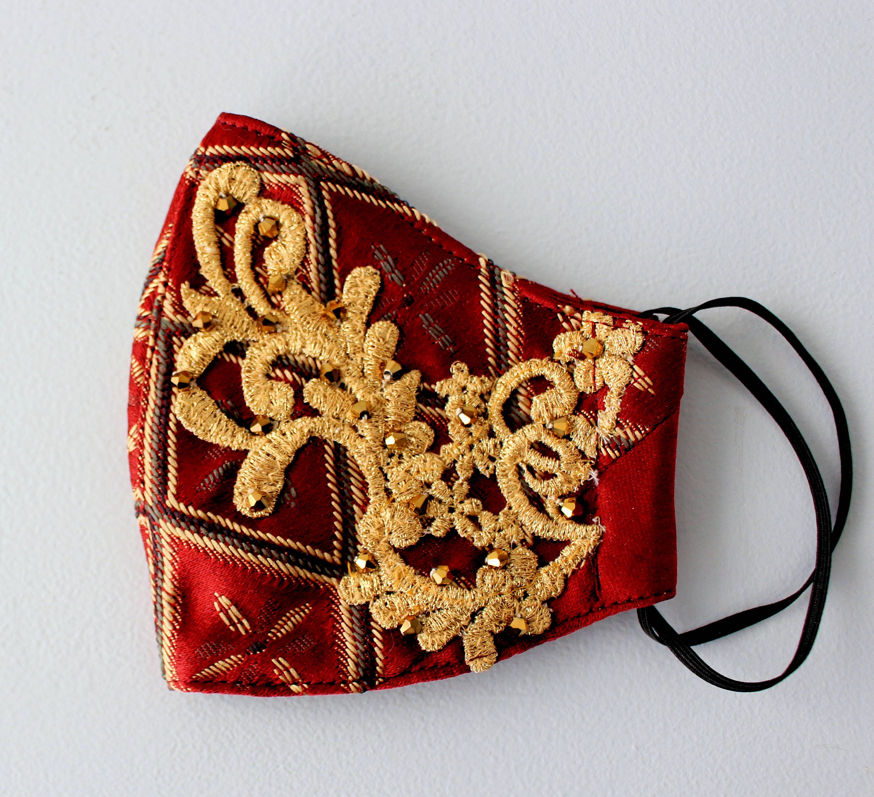 Fancy Face Mask Burgundy Gold Crystals Embellished Wine | Etsy