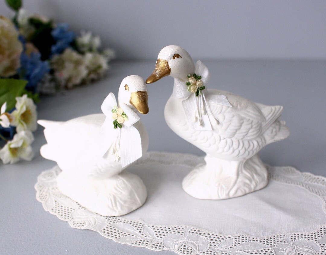 Vintage Ducks, Pair Ceramic Birds, White Handmade Ducks, Small House ...