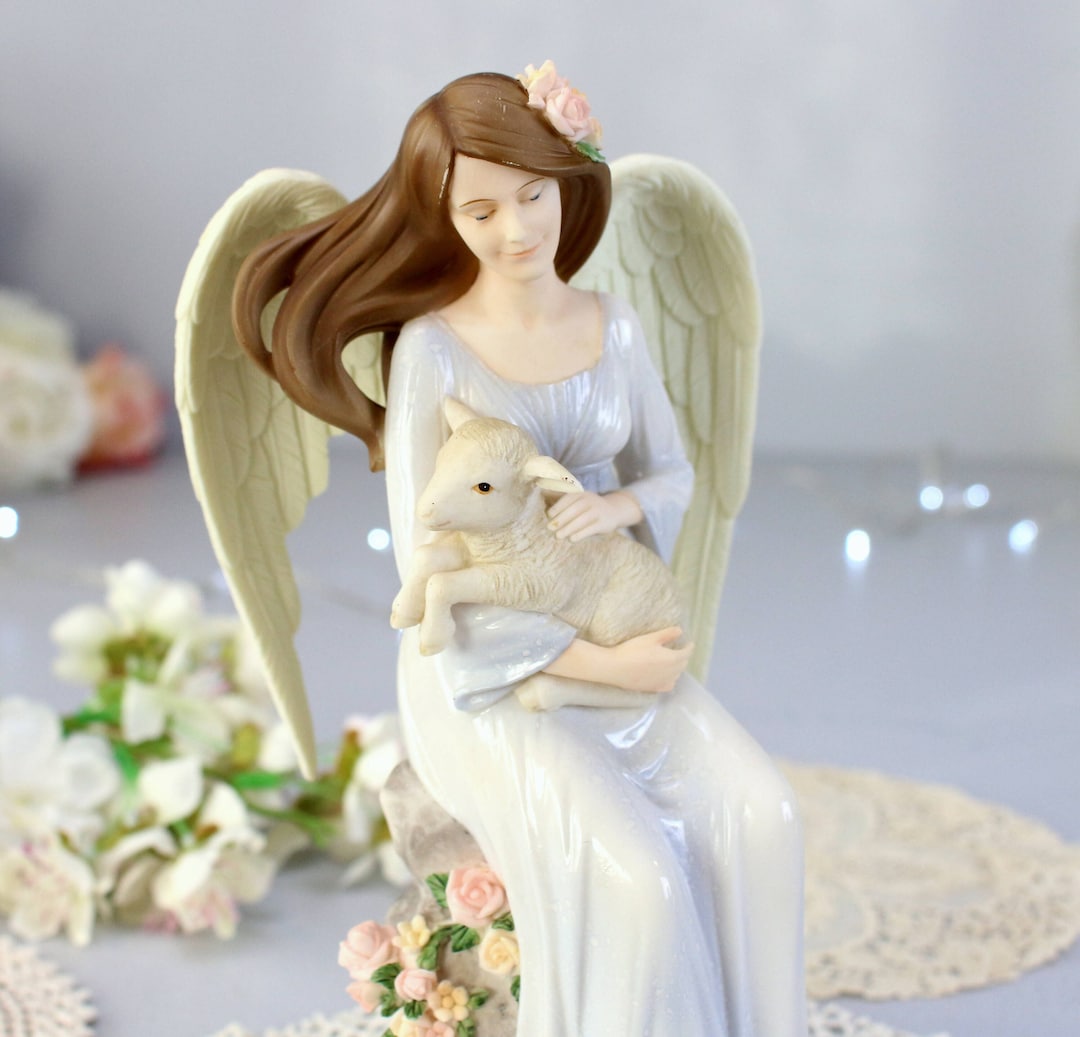 Vintage Ceramic Angel Figurine With Lamb: Pastel Nursery Decor - Etsy