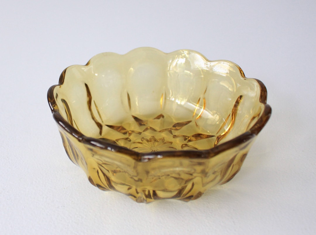 Vintage Amber Glass Bowl, ANCHOR HOCKING Fairfield Pattern Small Dish ...