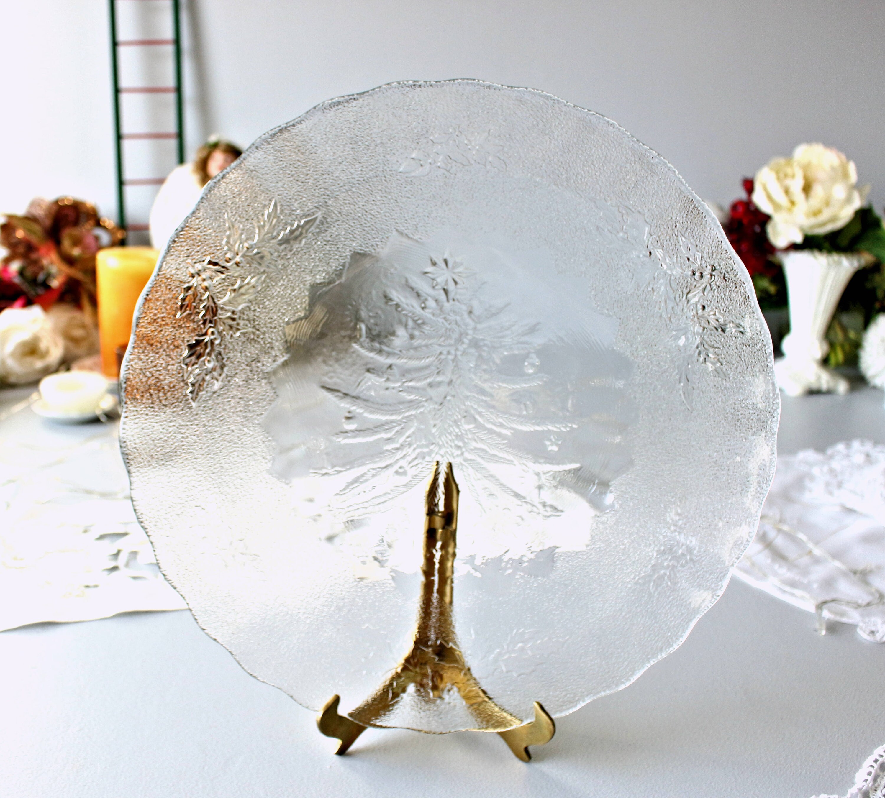 Vintage Large Glass Platter Serving Christmas Plate Cake - Etsy