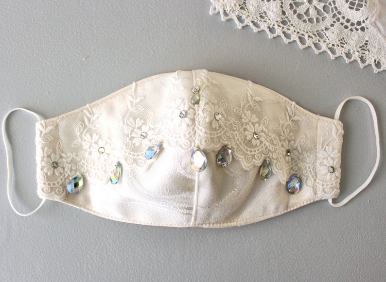 Fancy Face Mask Wedding Bridal Masks Rhinestones Cream - Etsy