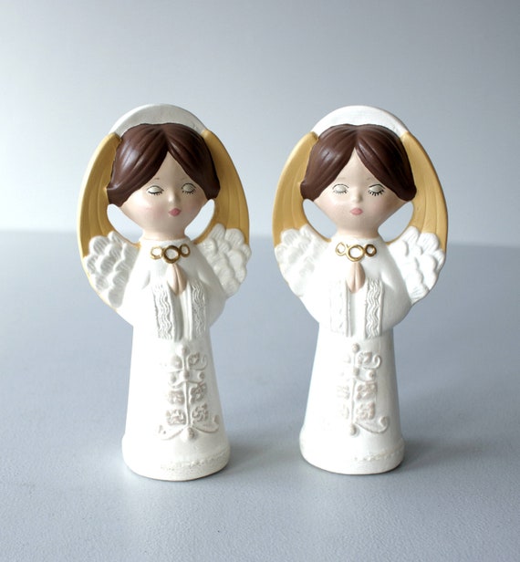 Vintage White Angels Ceramic Angels White Beige Gold Angels | Etsy