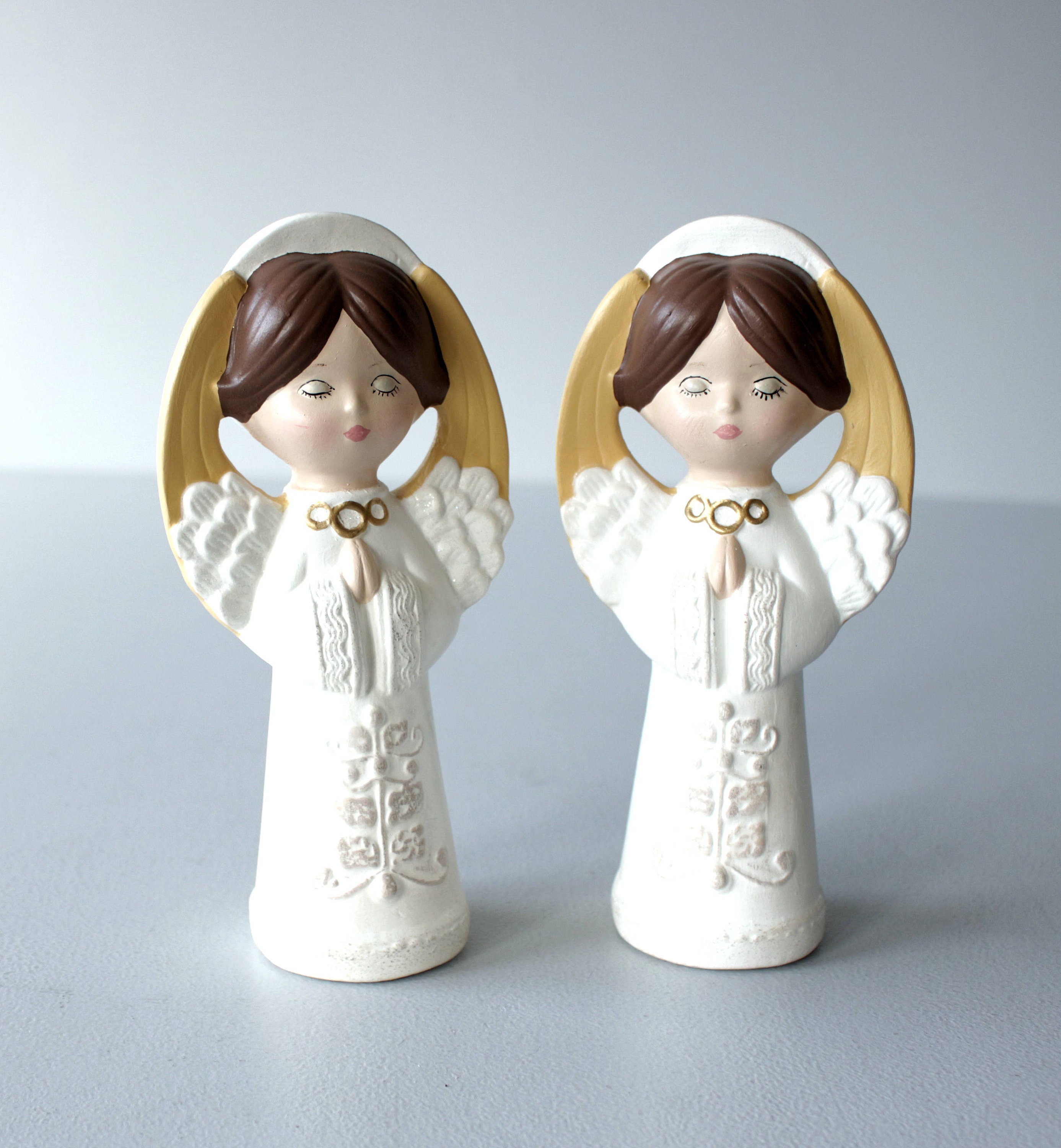 Vintage White Angels Ceramic Angels White Beige Gold Angels - Etsy