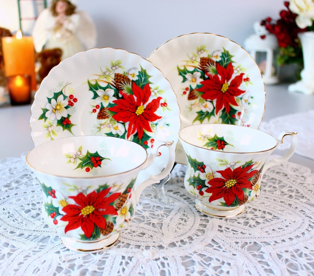Royal Albert Poinsettia Teacup and Saucer Set, Christmas Coffee ...