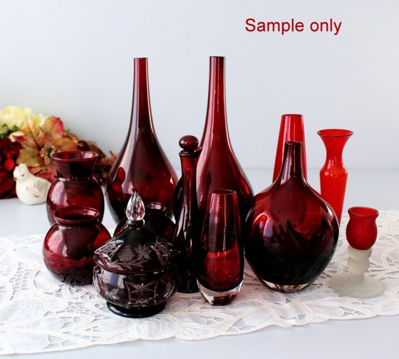 Vintage Ruby Red Decanter Set with Vase - munimoro.gob.pe
