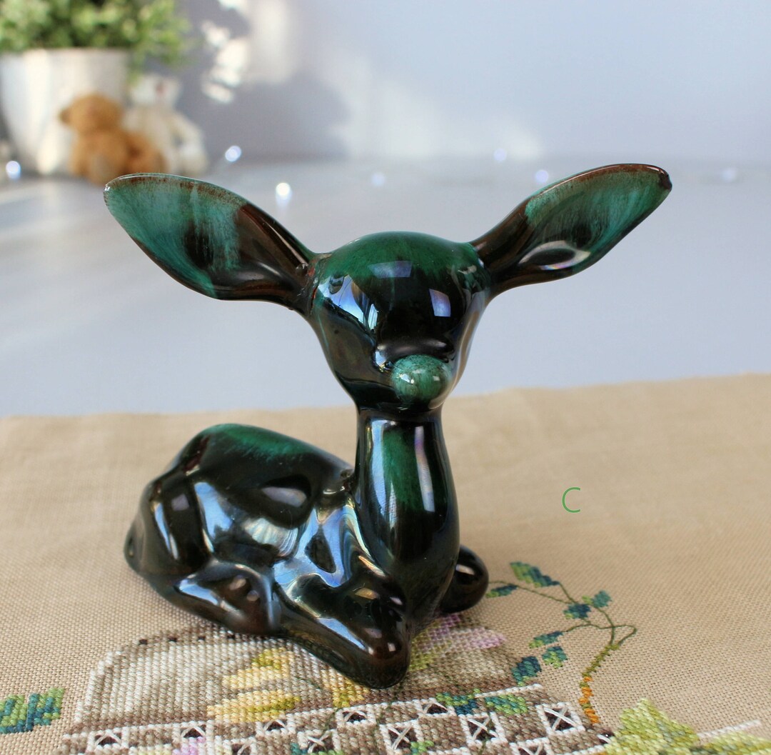 Blue Mountain Pottery, REPAIRED Small Deer, Fawn Figurines, Laying Down ...