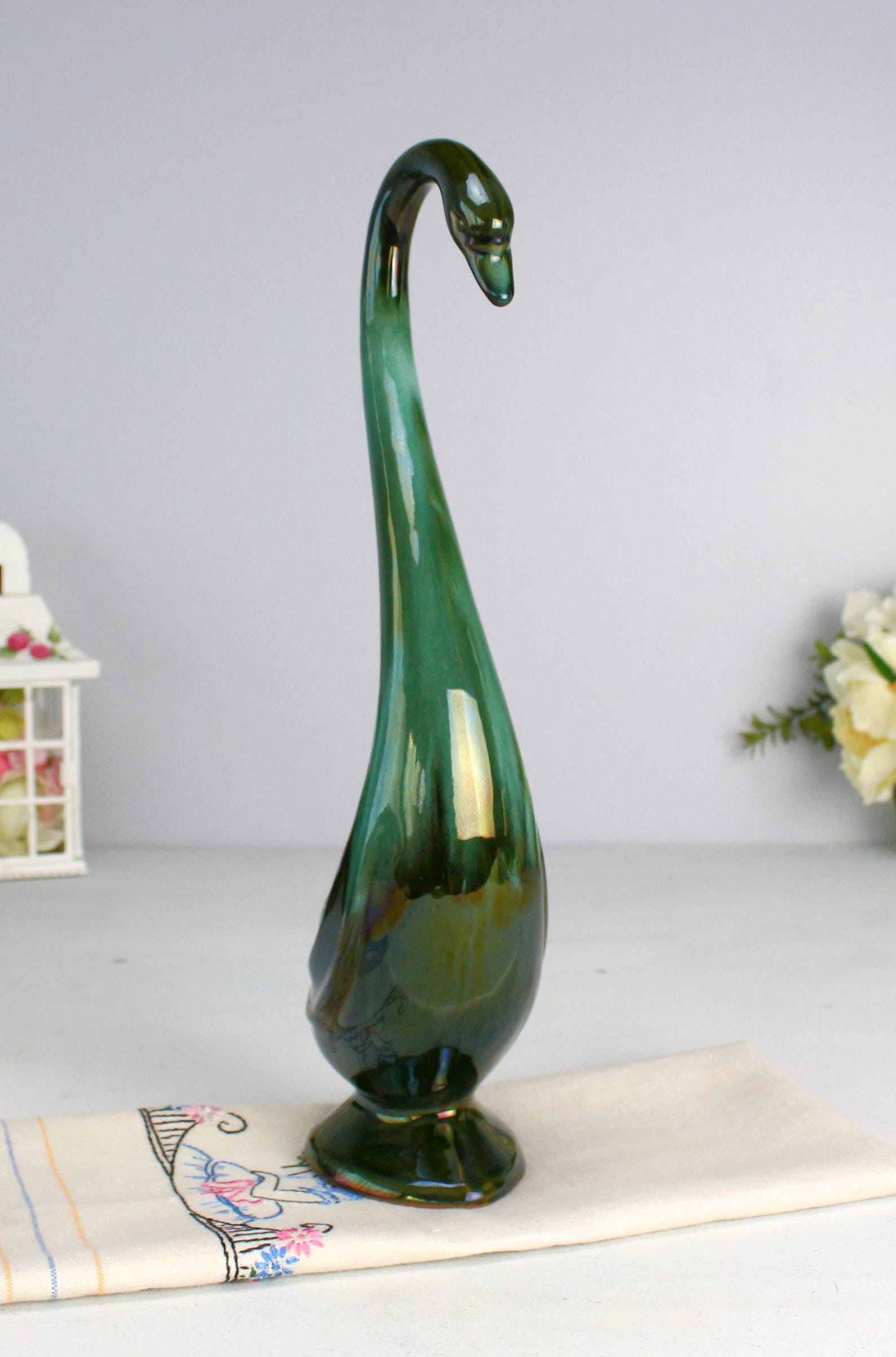 Blue Mountain Pottery Swan, JAPAN Pottery, 15 Swan Figurine, Tall Green ...