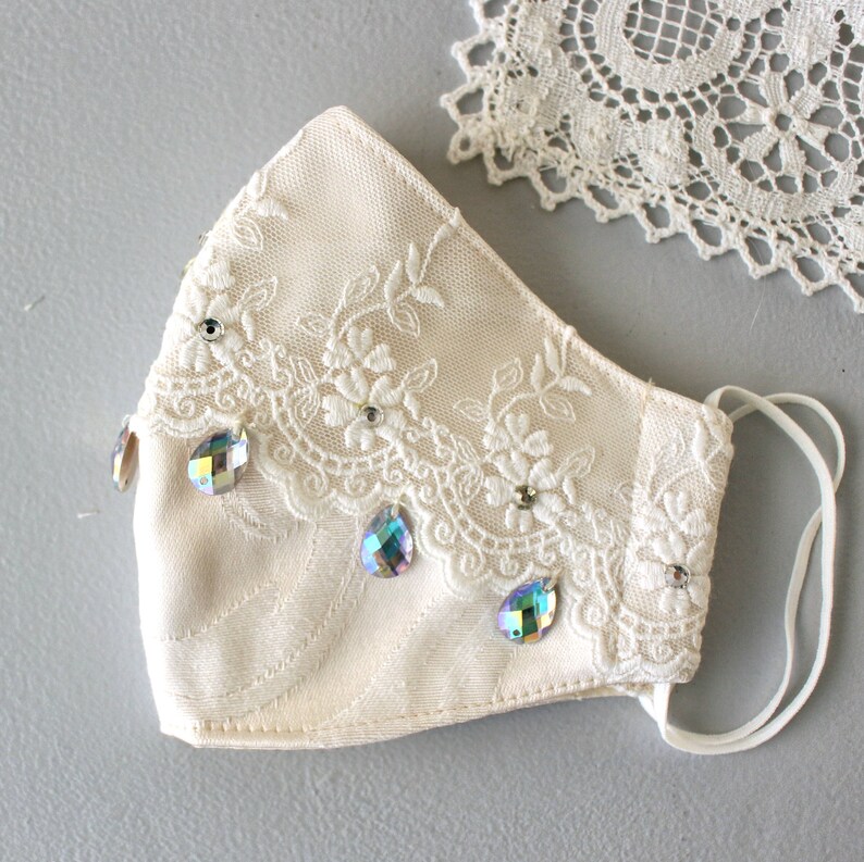 Fancy Face Mask Wedding Bridal Masks Rhinestones Cream | Etsy