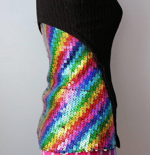 Black and Rainbow Top, Burning Man Fashion, Sequin Sl… - Gem