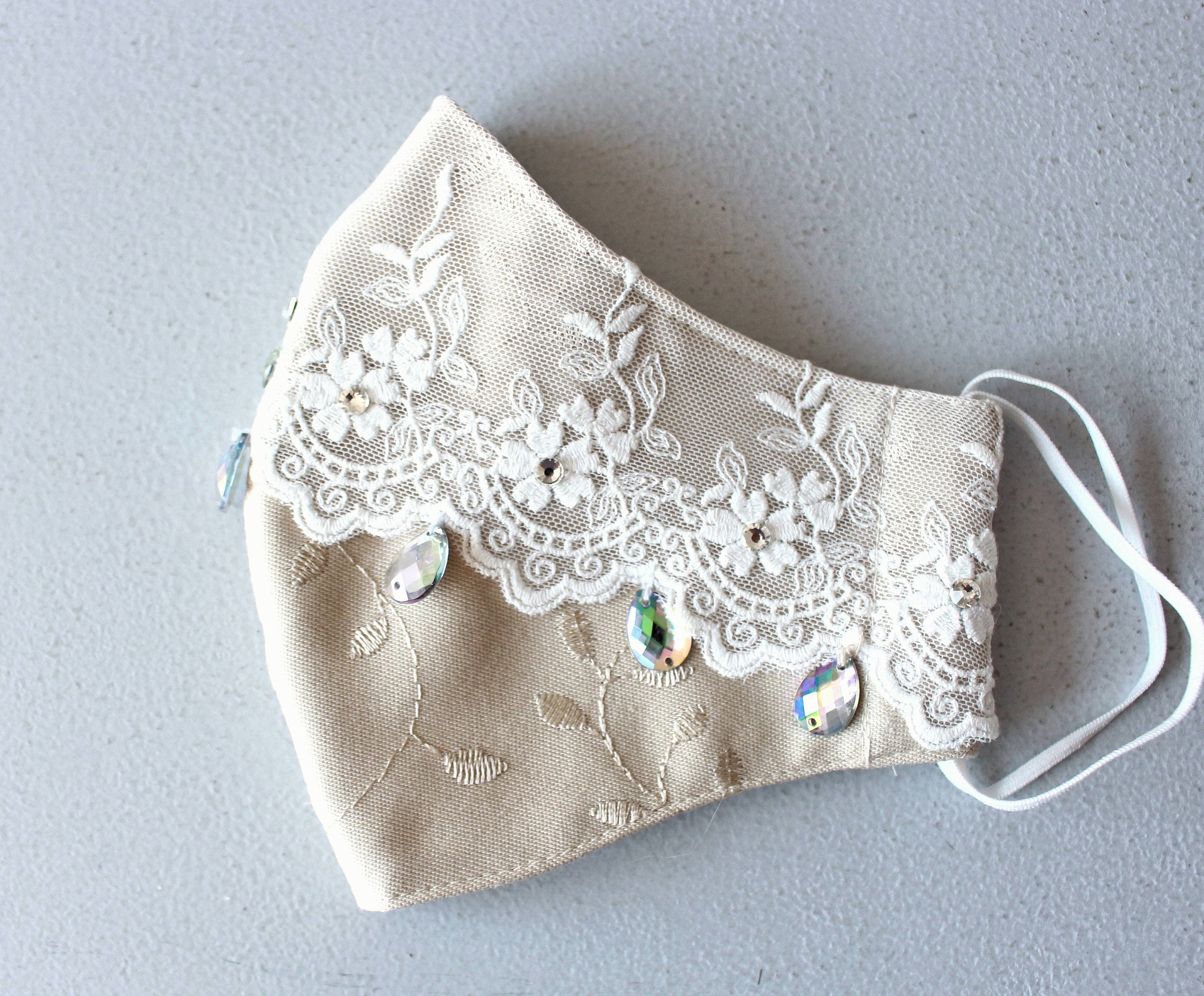 Fancy Face Mask Wedding Bridal Masks Rhinestones Cream | Etsy