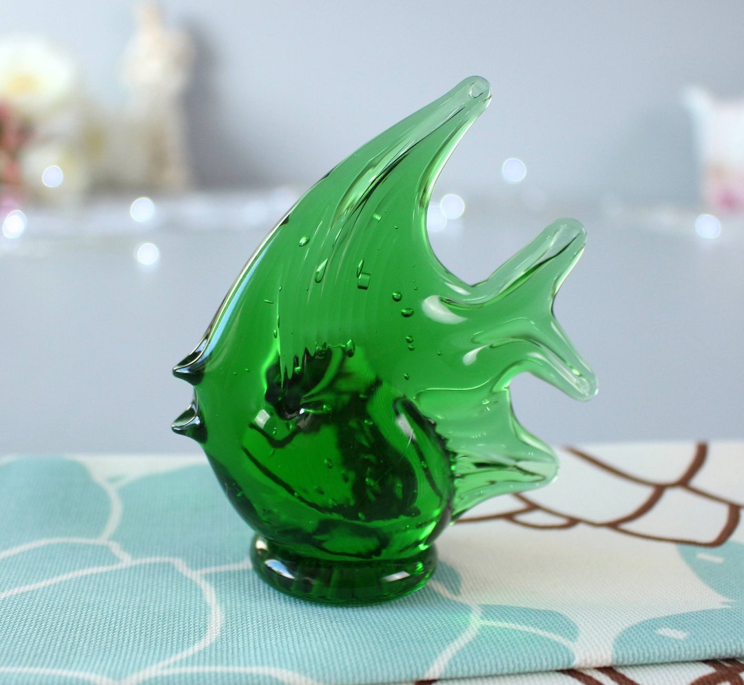 LEFTON Green Glass Angel Fish Figurine Vintage Glass Fish - Etsy