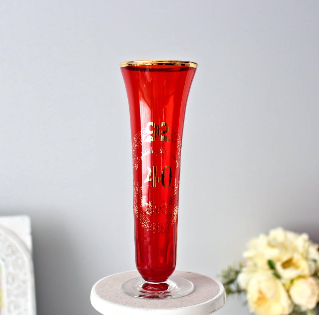 40th ANNIVERSARY BOHEMIAN RED Vase, 7" Crystal Bud Small Flower Vessel ...