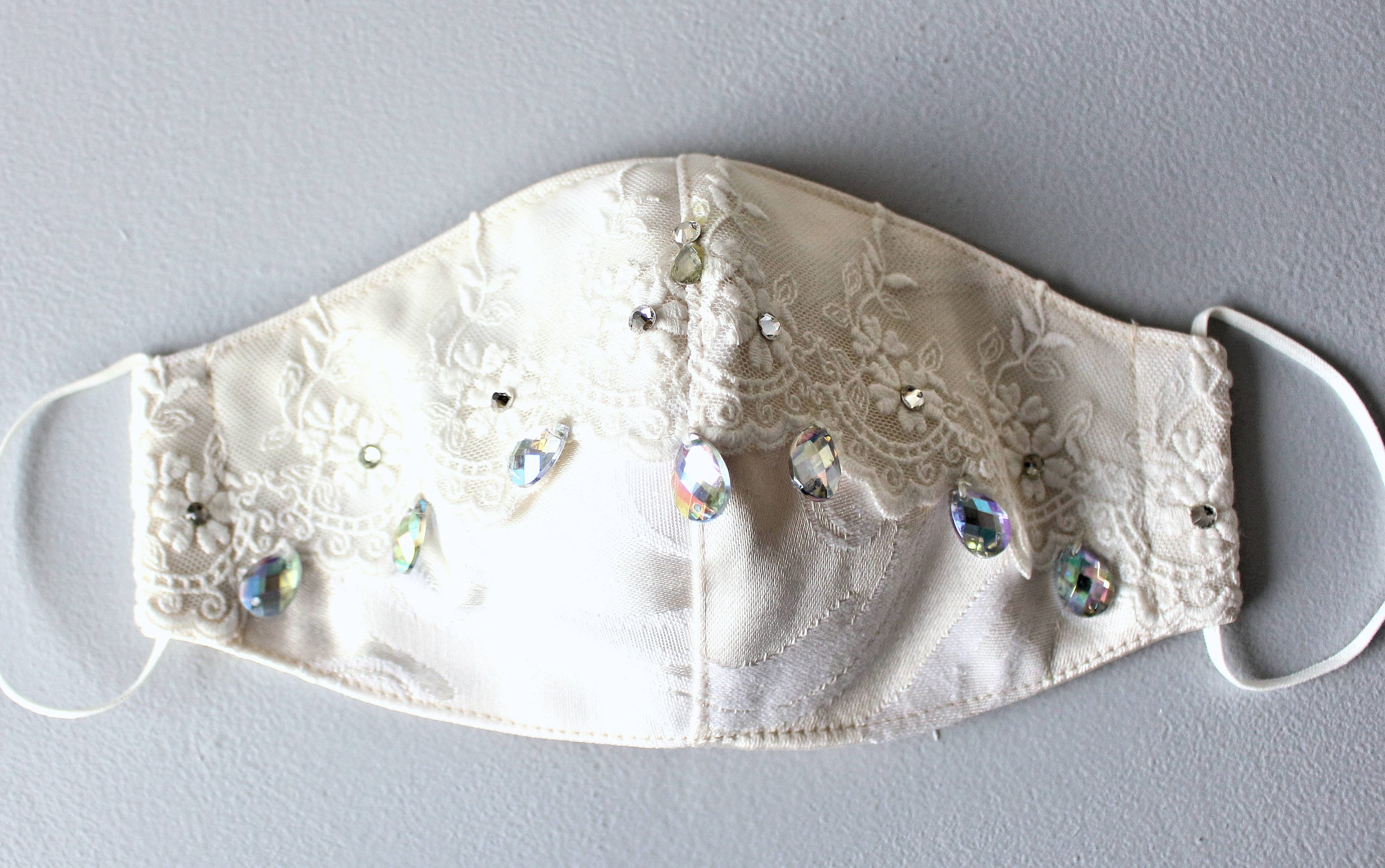 Fancy Face Mask Wedding Bridal Masks Rhinestones Cream | Etsy