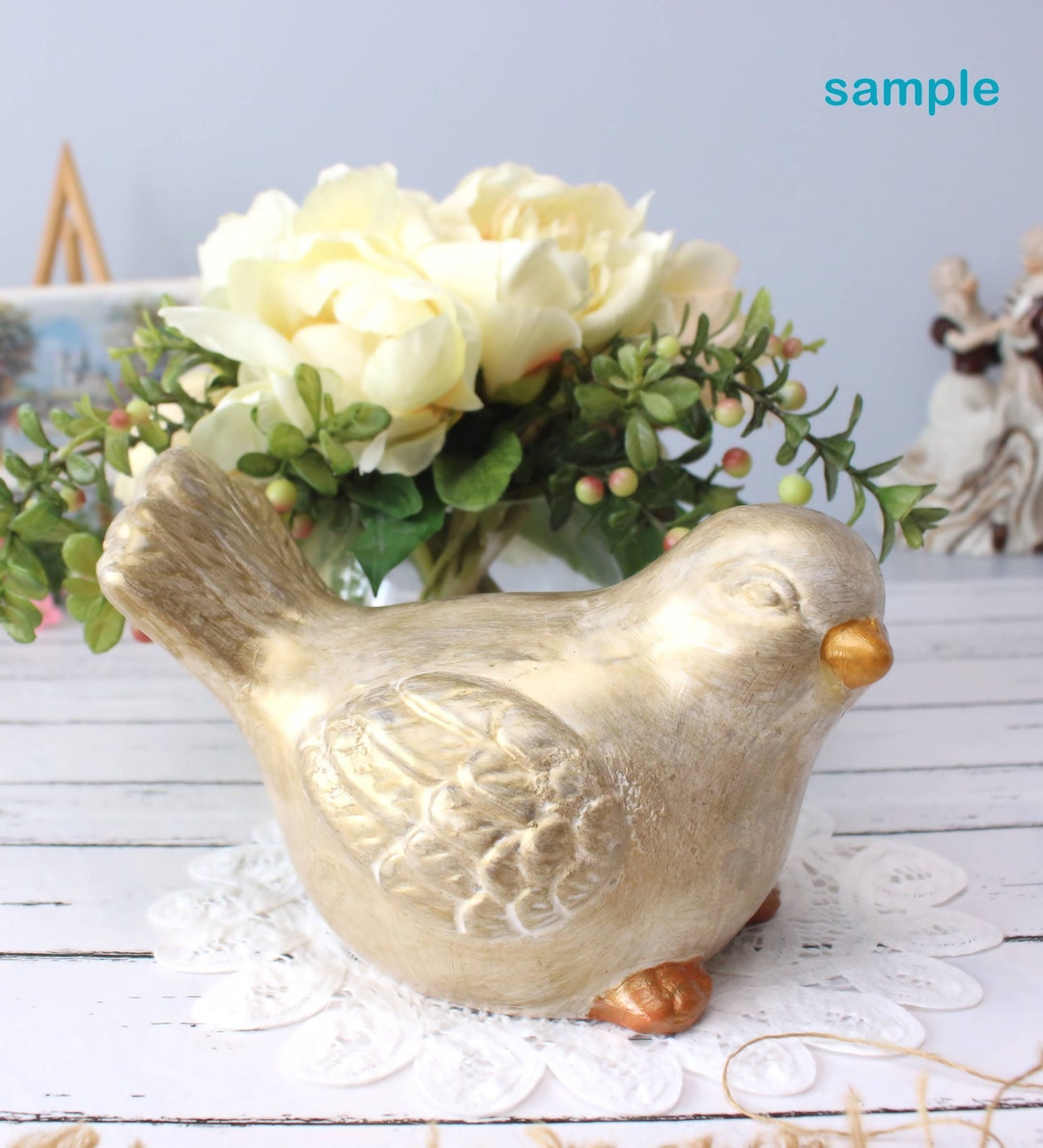 Gold Ceramic Wren Figurine, 7.5" Handmade Bird Decor, Canada Vintage - Etsy