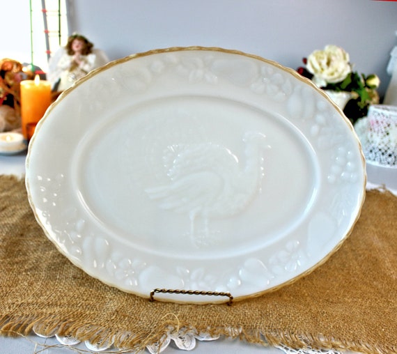 Antique Anchor Hocking Turkey Patter Milk Glass Large Oval | Etsy