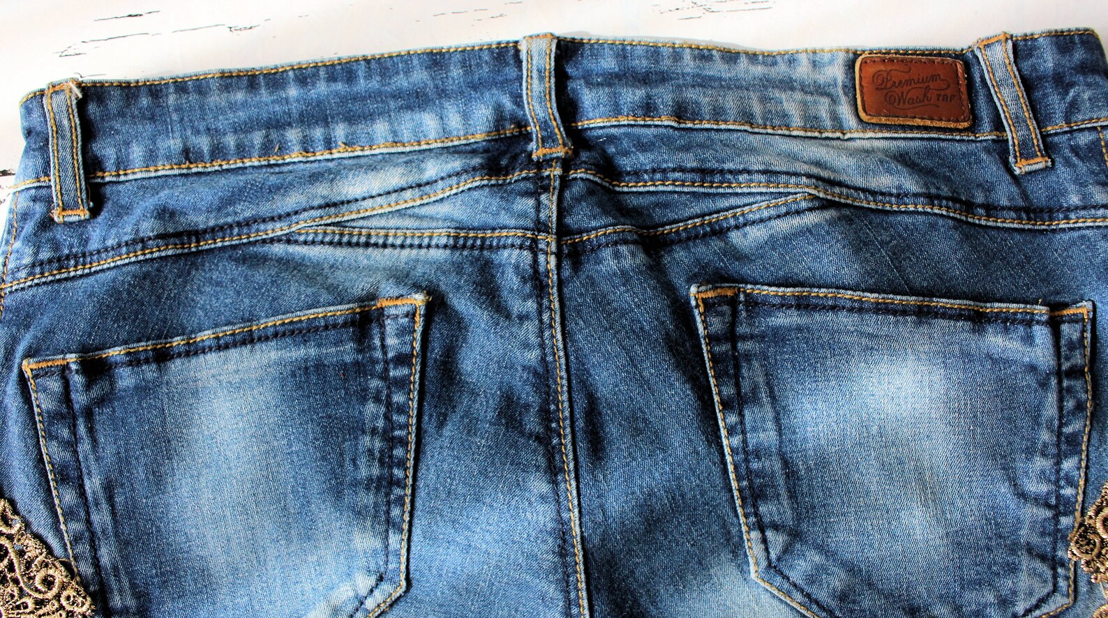 Blue Jeans Jeans & Gold Trim Gold Lace Trim Steetwear - Etsy