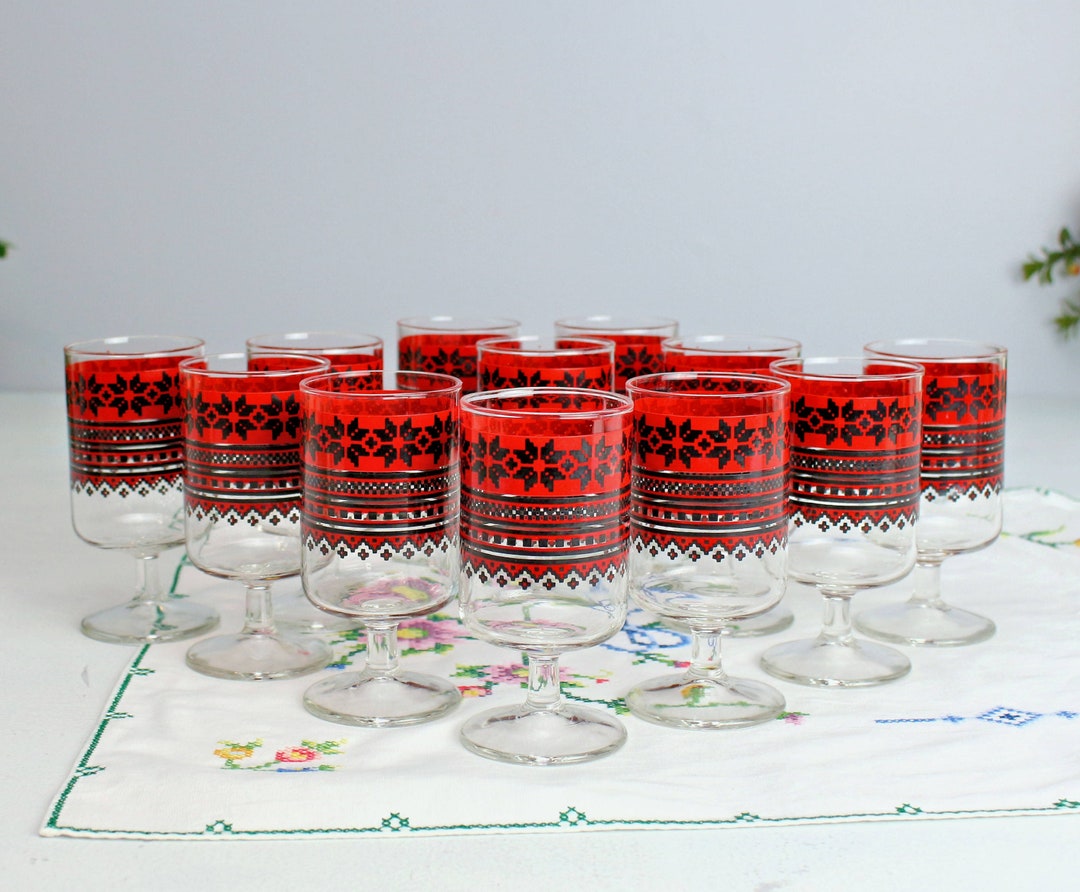 Antique Wine Glasses, Ukrainian Folk Drinkware, 3 Sets of 4, C1960s ...