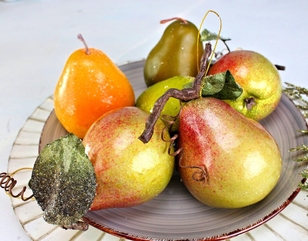 Artificial Pears, 6 Vintage Faux Green Yellow Life Size Fruits ...