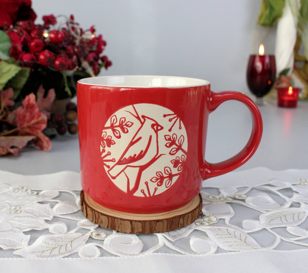 RED Cardinals Extra Large Mug, Red and Birds, Vintage Coffee Tea Hot ...