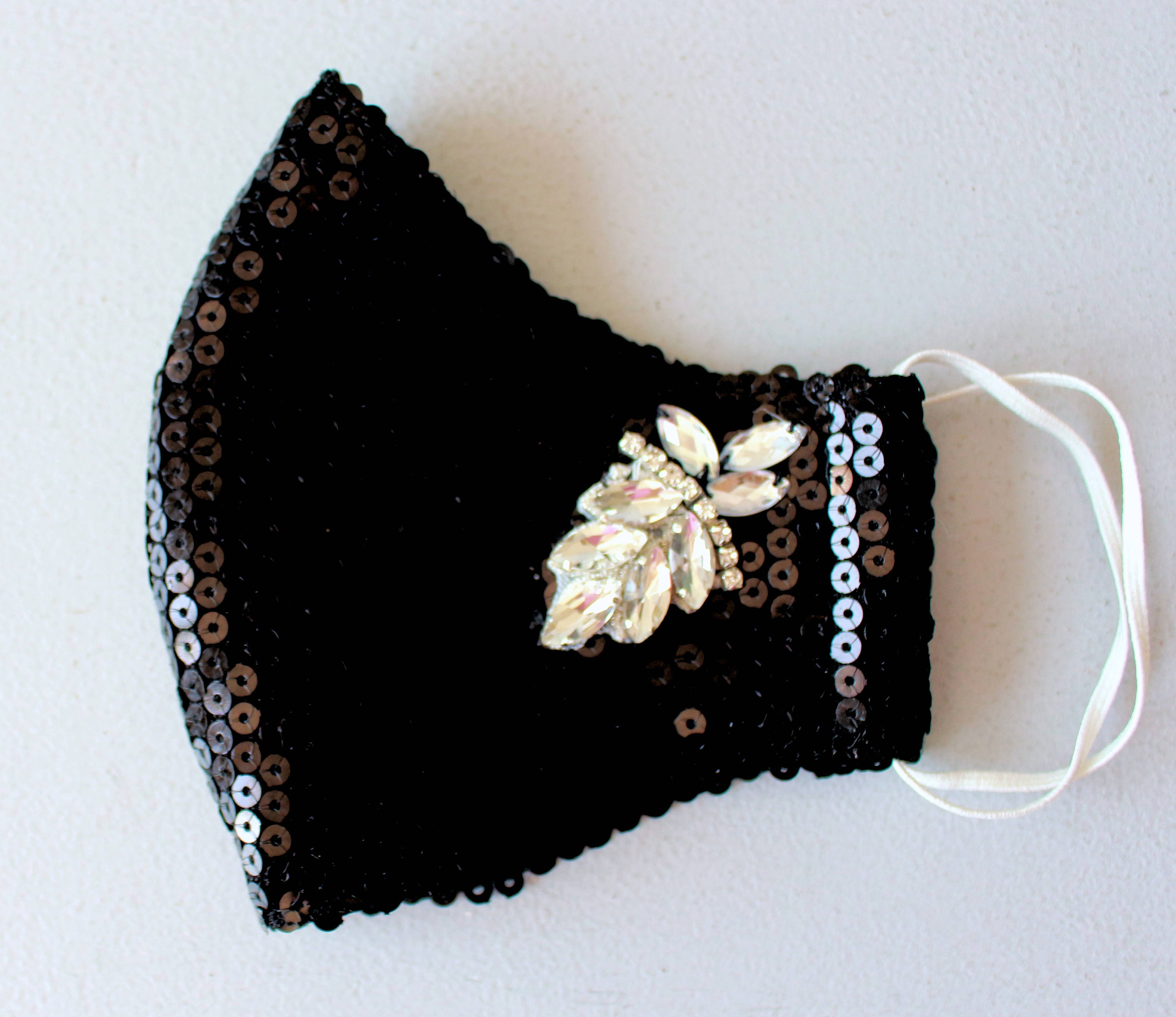 Fancy Face Mask Black Sequin Fabric Mask Silver Embellished - Etsy Canada