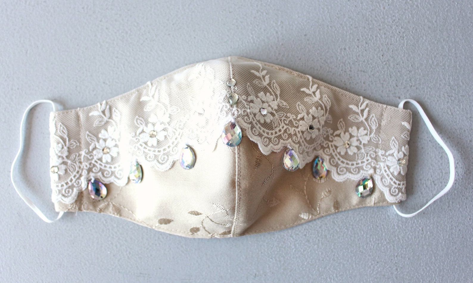 Fancy Face Mask Wedding Bridal Masks Rhinestones Cream | Etsy