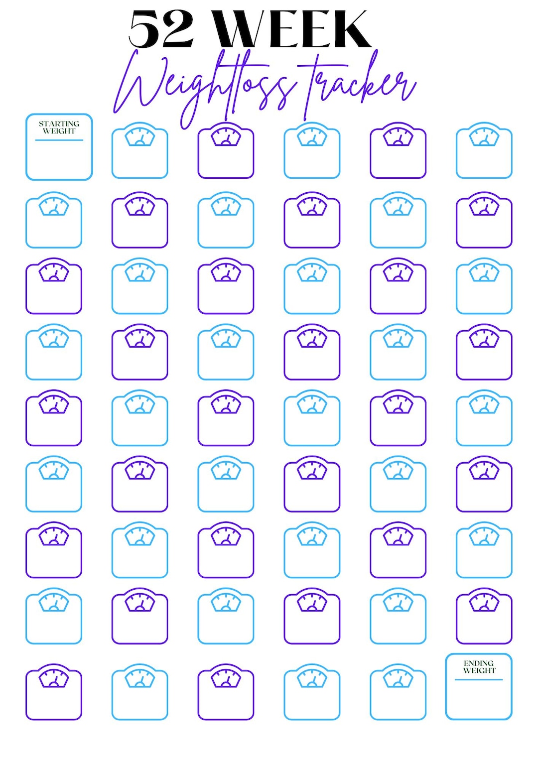 52-week Weight Loss Tracker | Printable Fitness Planner | Weight Loss ...