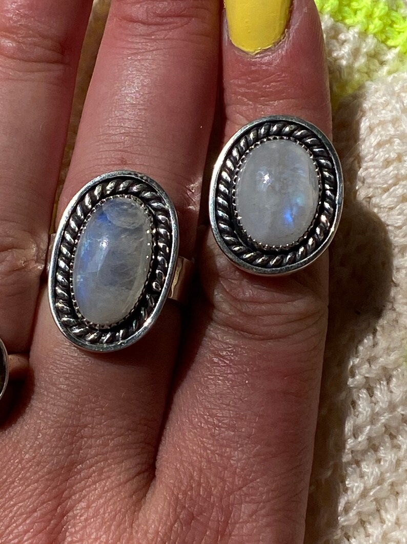 Moonstone Shadow Box Ring // Textured Metal Band // Handmade | Etsy