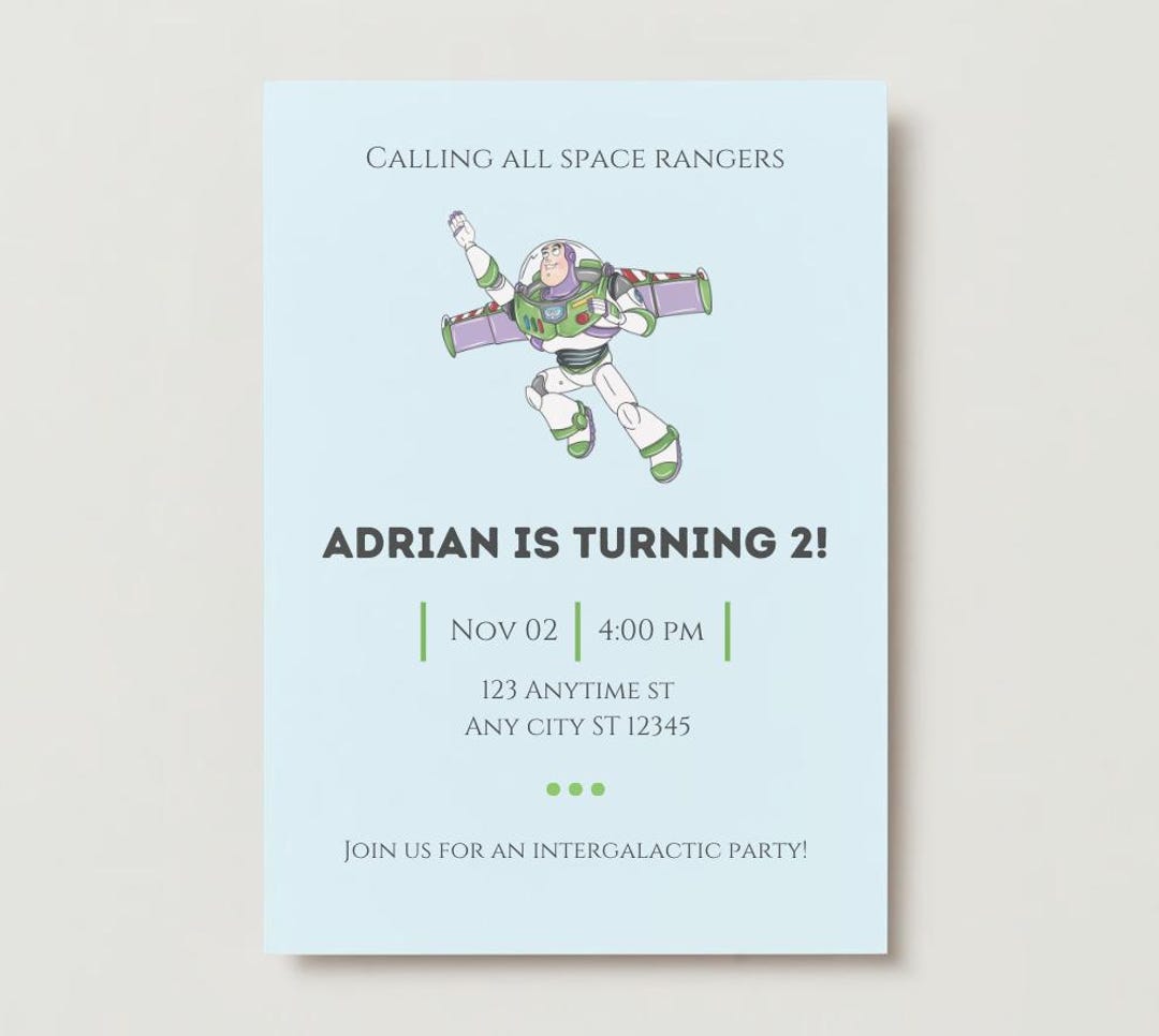Buzz Lightyear Party Invitation Template | Canva Editable - Etsy