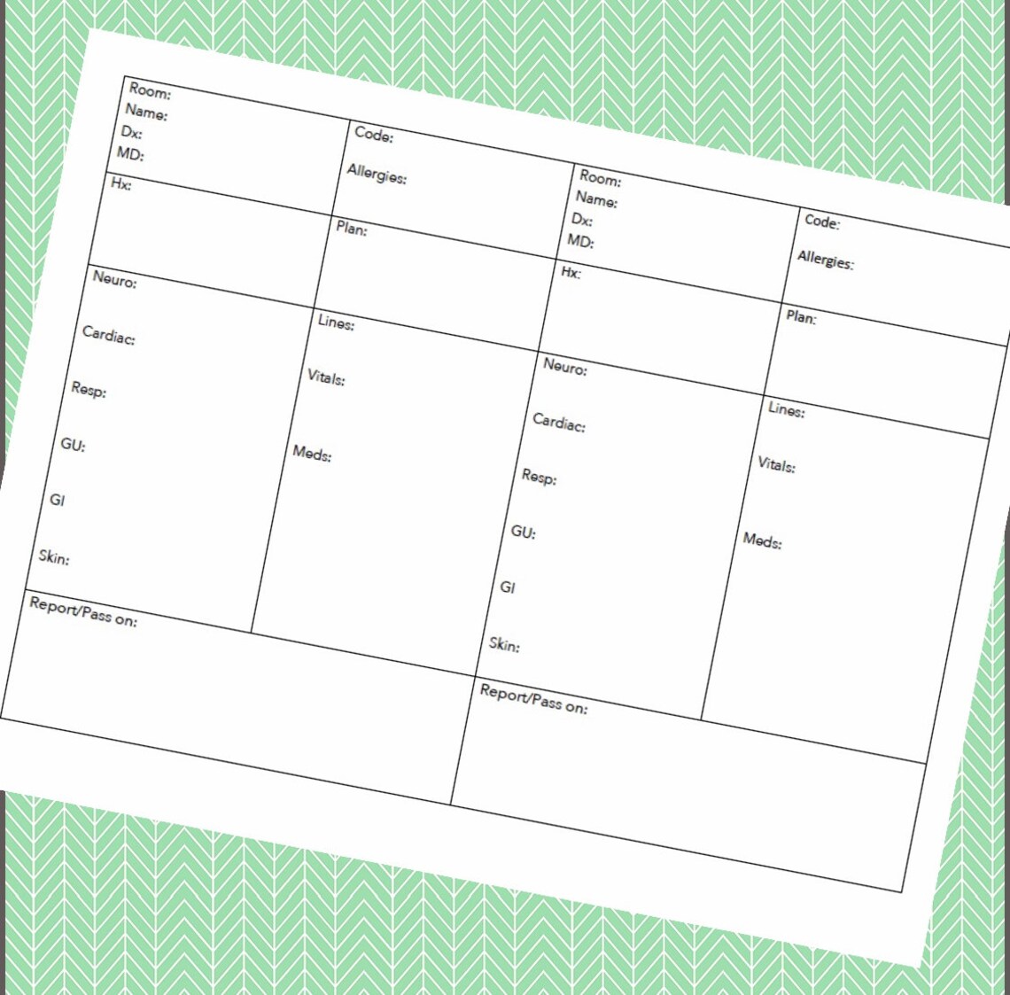 Admission Nurse Report Sheet - Etsy