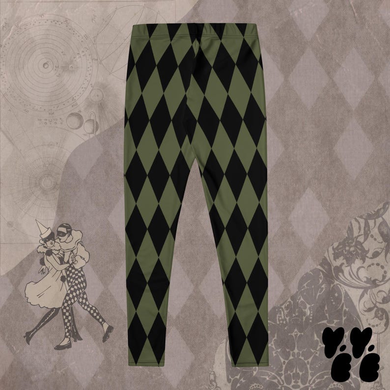 HARLEQUIN DIAMOND Leggings - Olive Green / Retro Circus Theme, Crown ...