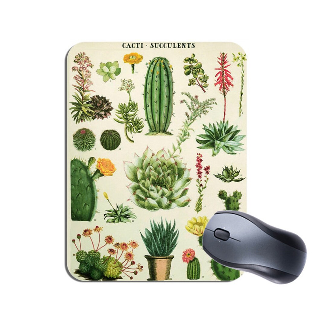 Vintage Cactus & Succulents Poster Mouse Mat Mousepad. Cacti Botanical ...
