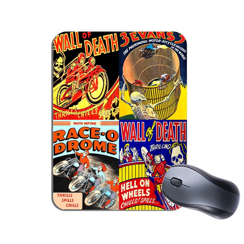 Wall of Death Vintage Poster Montage Mouse Mat Mousepad. Motorcycle ...