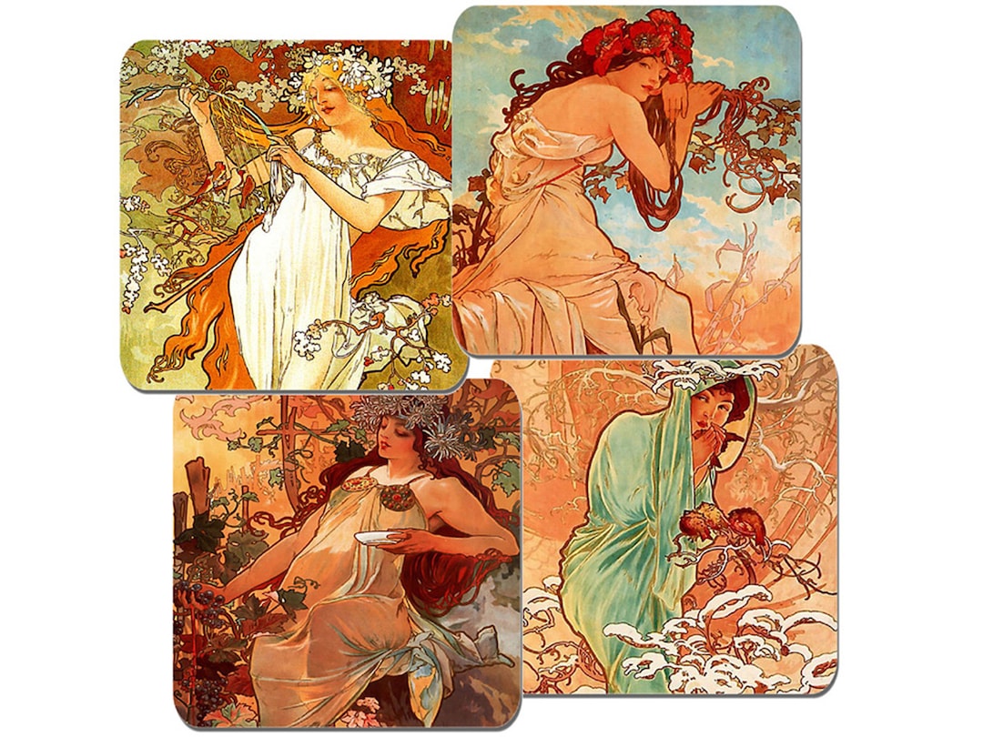 Alphonse Alfons Mucha Seasons Art Coaster Set of 4. Spring, Summer ...