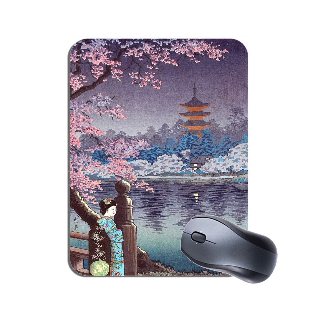 Tsuchiya Koitsu Geisha and Cherry Tree Ueno Park Mouse Mat Mousepad ...