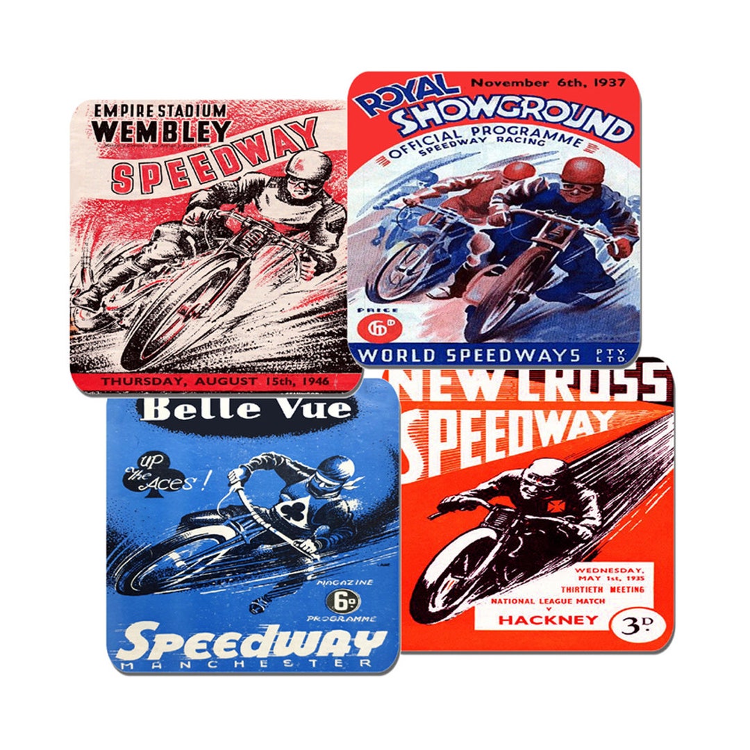 Vintage Speedway Programme Poster Coasters Set of 4. High Quality Cork ...