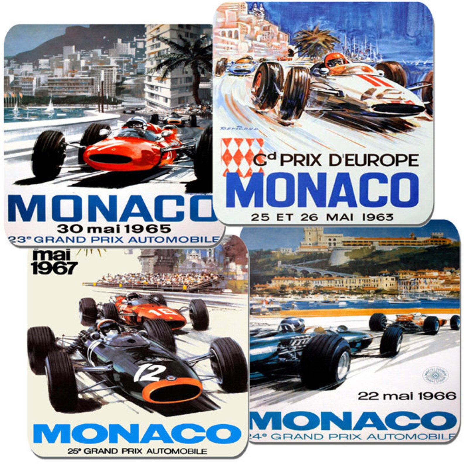 Monaco Grand Prix Vintage 1960's Poster Coasters Set of 4. - Etsy