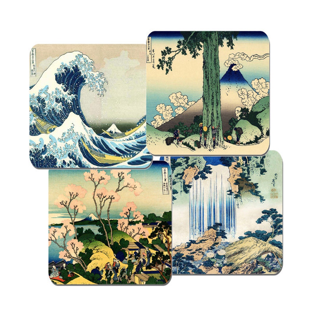 Hokusai Japanese Block Paintings Coaster Set of 4. High Quality Cork ...