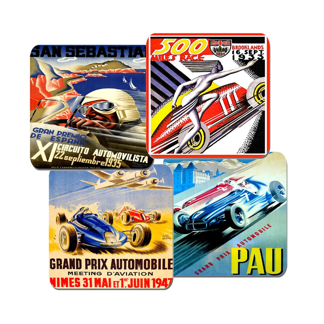 Art Deco Vintage Car Race Poster Coasters Set of 4. High - Etsy