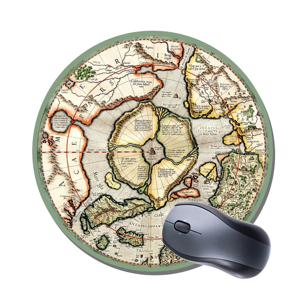 1595 Mercator Map Round Mouse Mat Mousepad. North Pole Flat Earth High ...