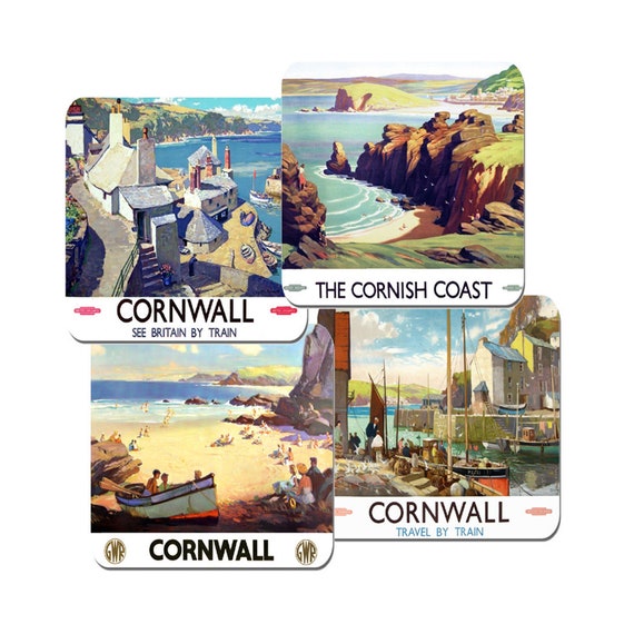 Cornwall Seaside Railway Poster Train Coasters Set of 4. High - Etsy