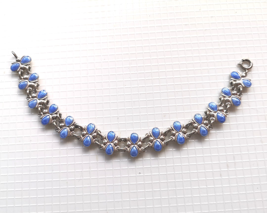 Volmer Bahner Scandinavian Denmark Bracelet Blue Enamel Sterling Silver ...