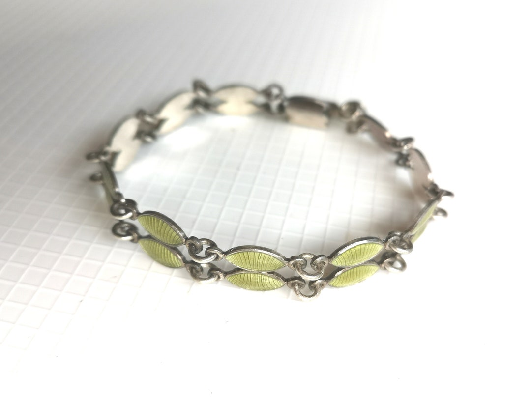 Volmer Bahner, Light Green Enamel Double Oval Enamel Sterling Silver ...