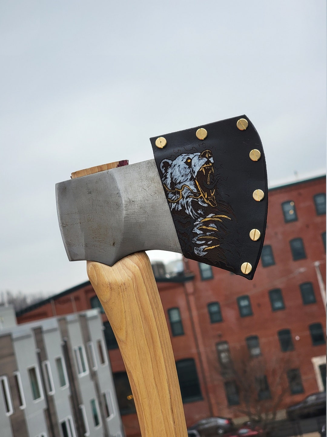 Distal Big Axe Genuine Buffalo Leather Hand Painted Venom Bear Sheath ...