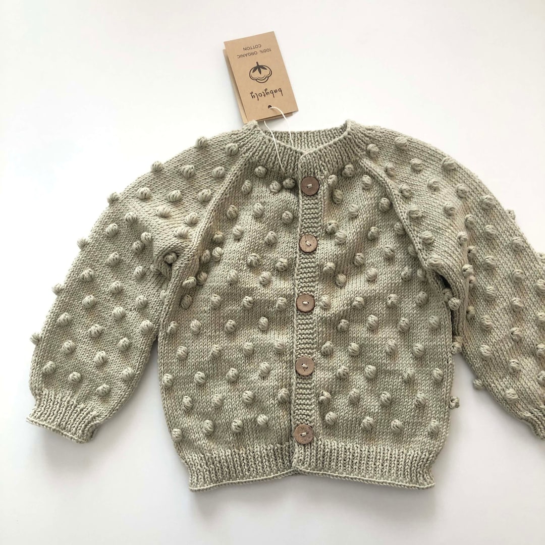Hand Knitted Baby Cardigan Popcorn Cardigan Handmade Baby Sweater 100% ...