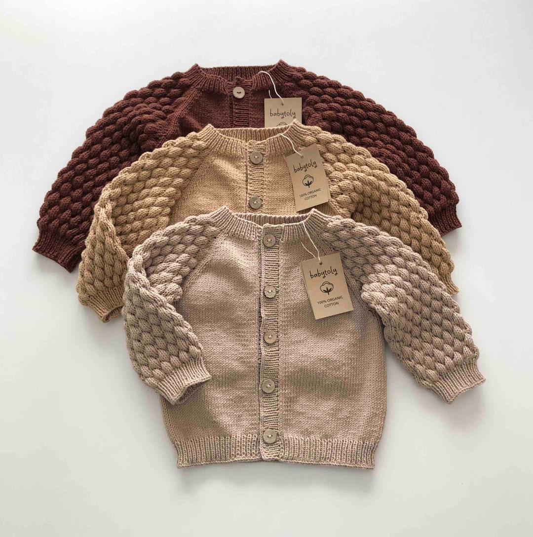 Bubble Stitch Cardigan, Hand Knitted Kids Cardigan, Handmade With GOTS ...