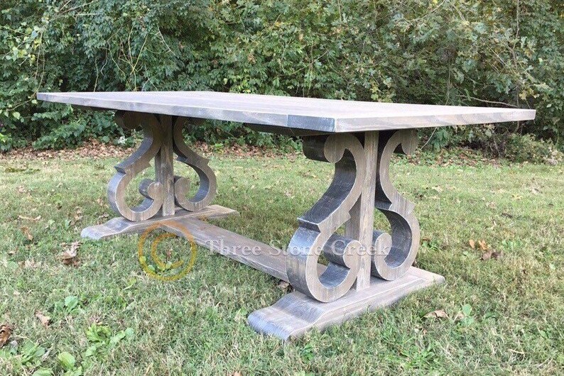 Scroll Base Trestle Dining Table Three Stone Creek - Etsy