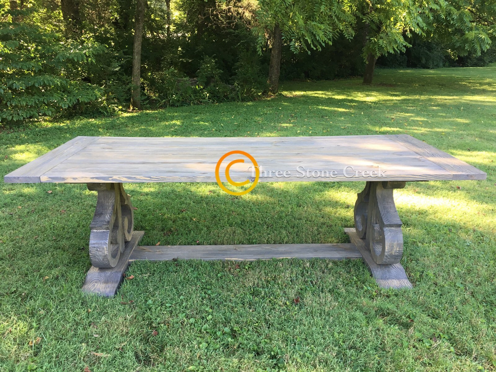 Scroll Base Trestle Dining Table Three Stone Creek | Etsy