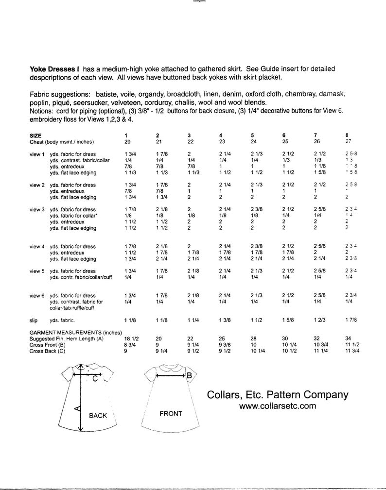 Yoke Dresses I Sizes 1-4 PDF Sewing Pattern by Collars, Etc. Pattern Co ...